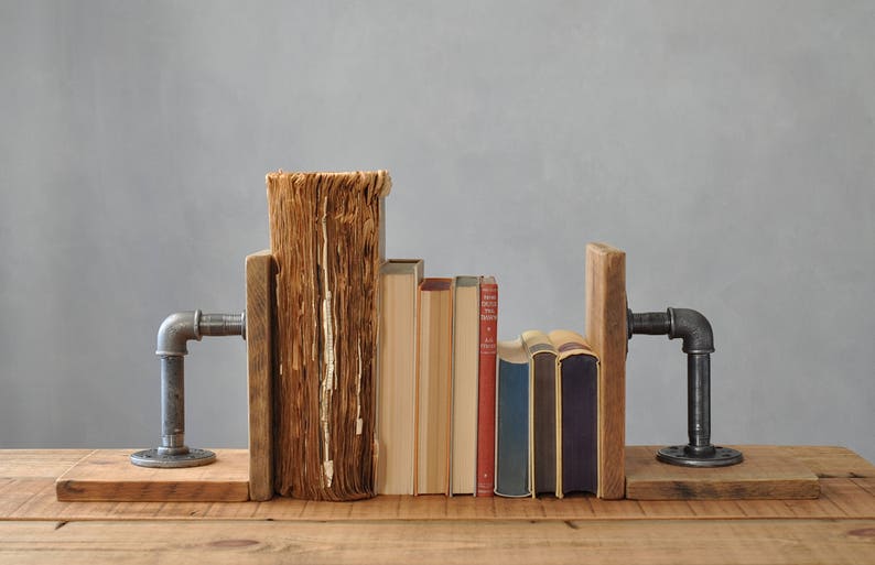 Pair of Industrial Wood and Steel Bookends - Etsy