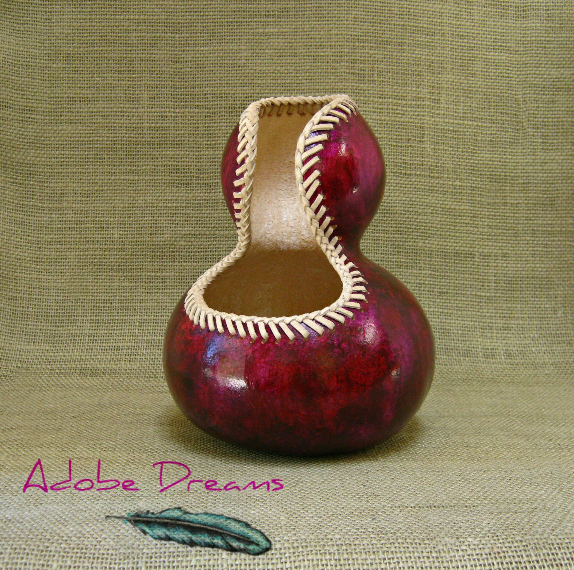 Hand Painted Gourd With Leather Lacing. Hand Carved Gourd. | Etsy