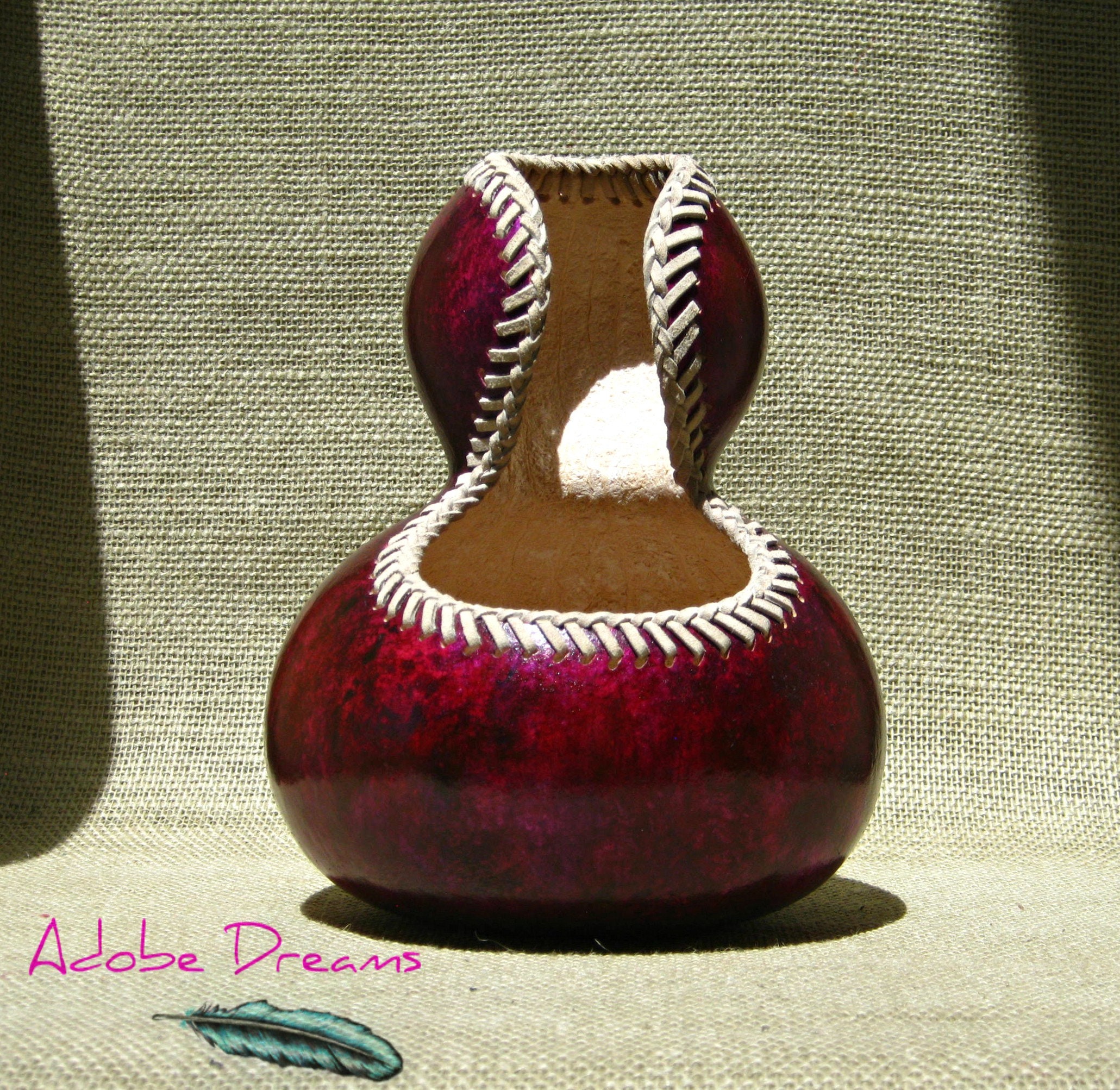 Hand Painted Gourd With Leather Lacing. Hand Carved Gourd. Gourd Art ...