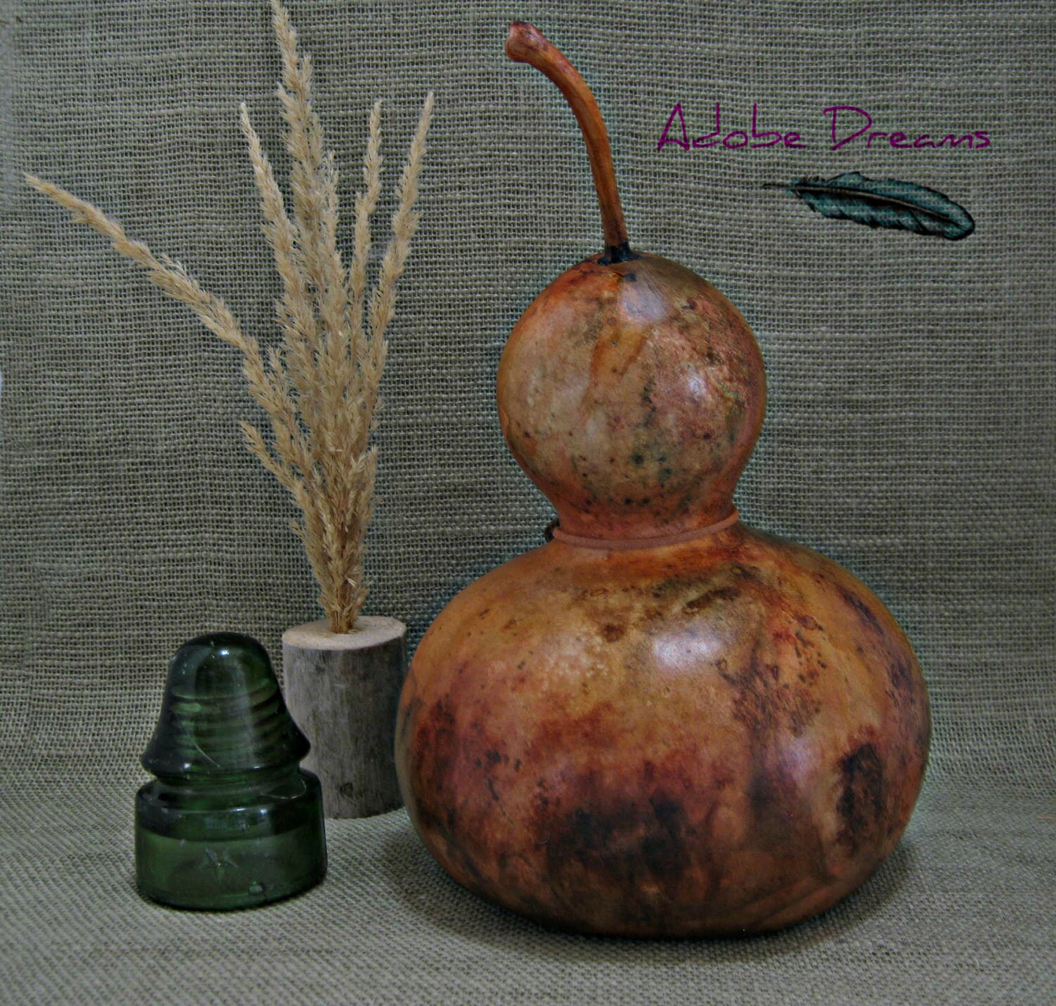 Natural Hand Stained Gourd With Dream Catcher, Beads, Walnut Shell ...
