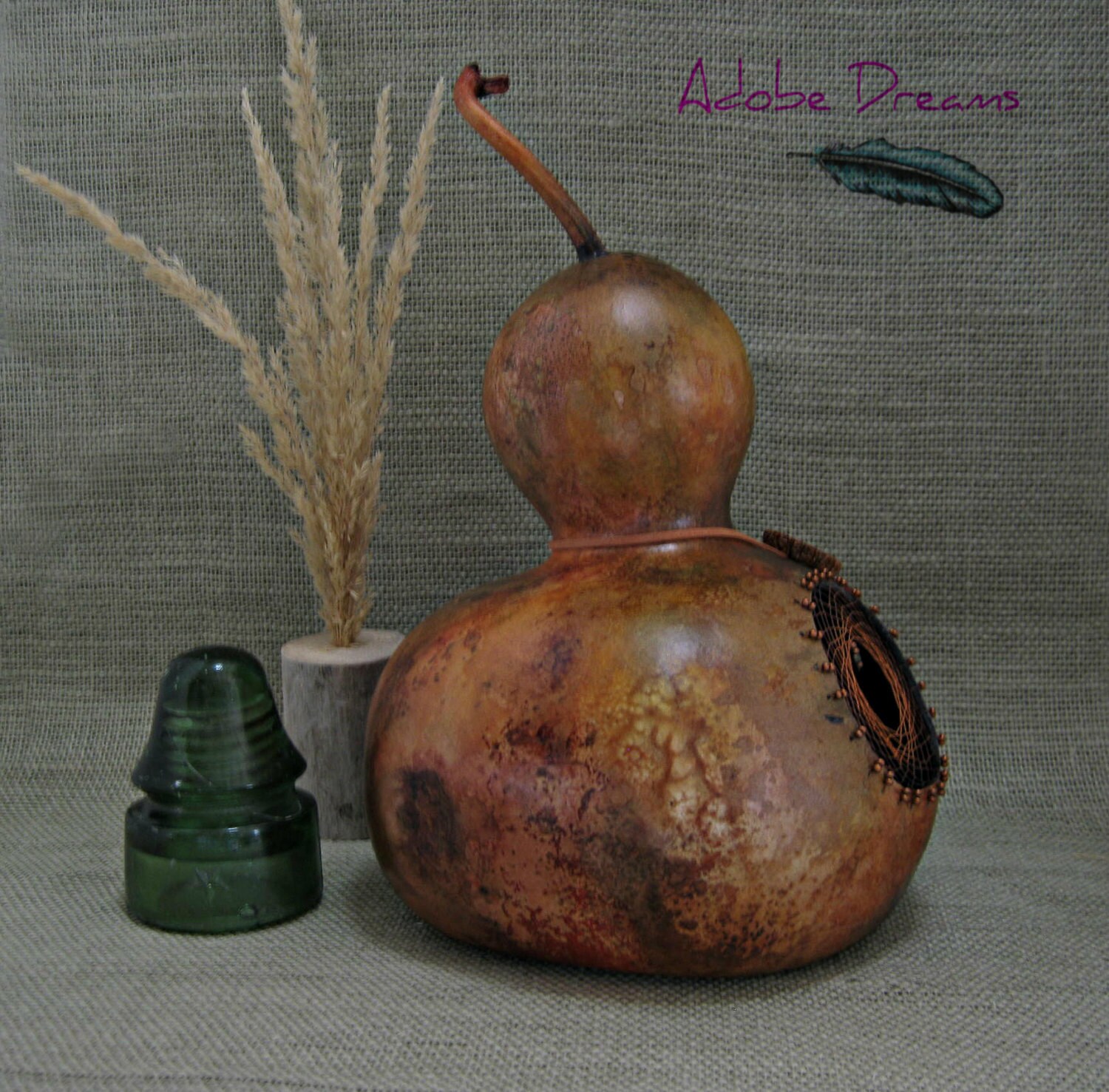 Natural Hand Stained Gourd With Dream Catcher, Beads, Walnut Shell ...