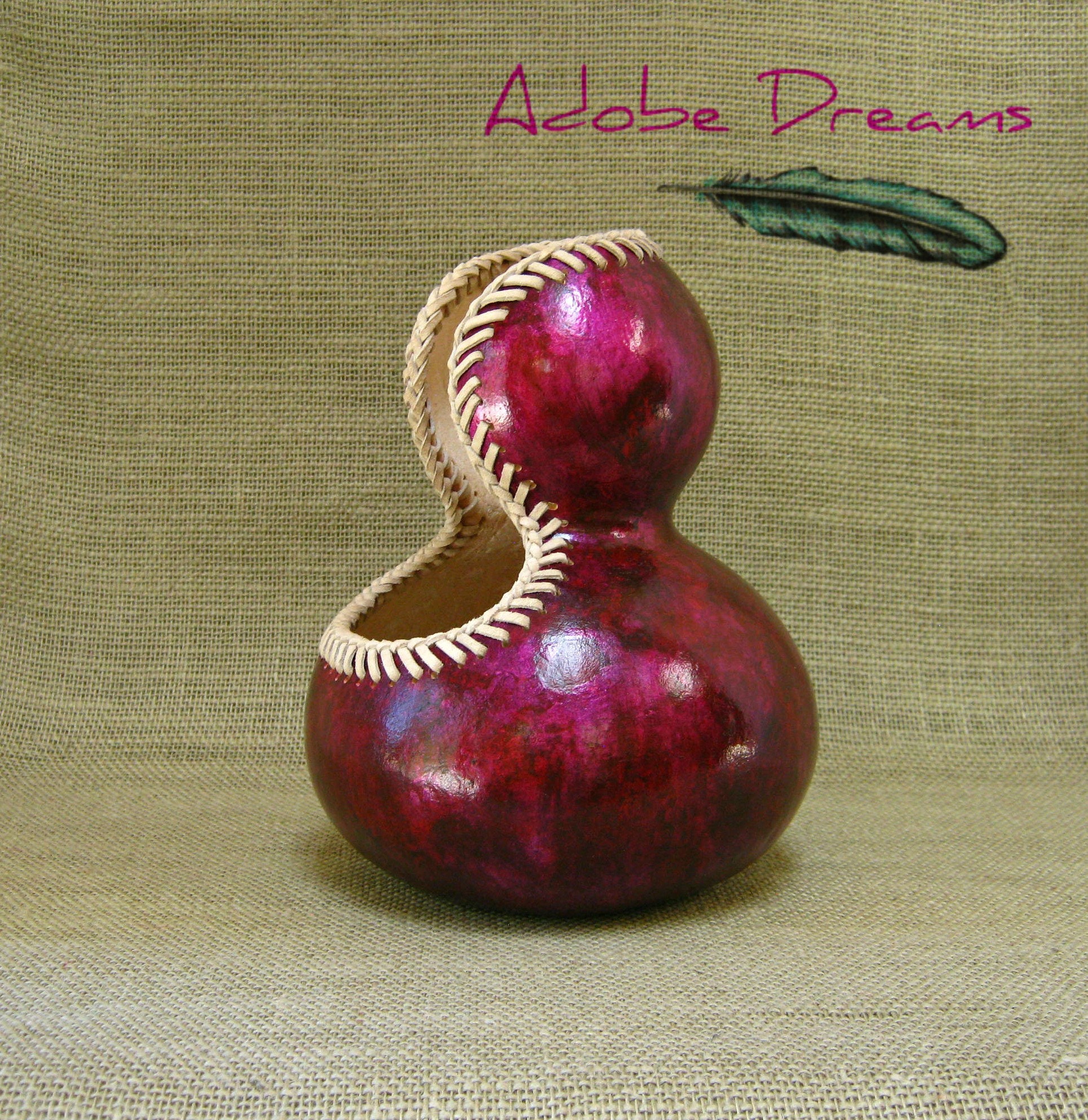 Hand Painted Gourd With Leather Lacing. Hand Carved Gourd. Gourd Art ...