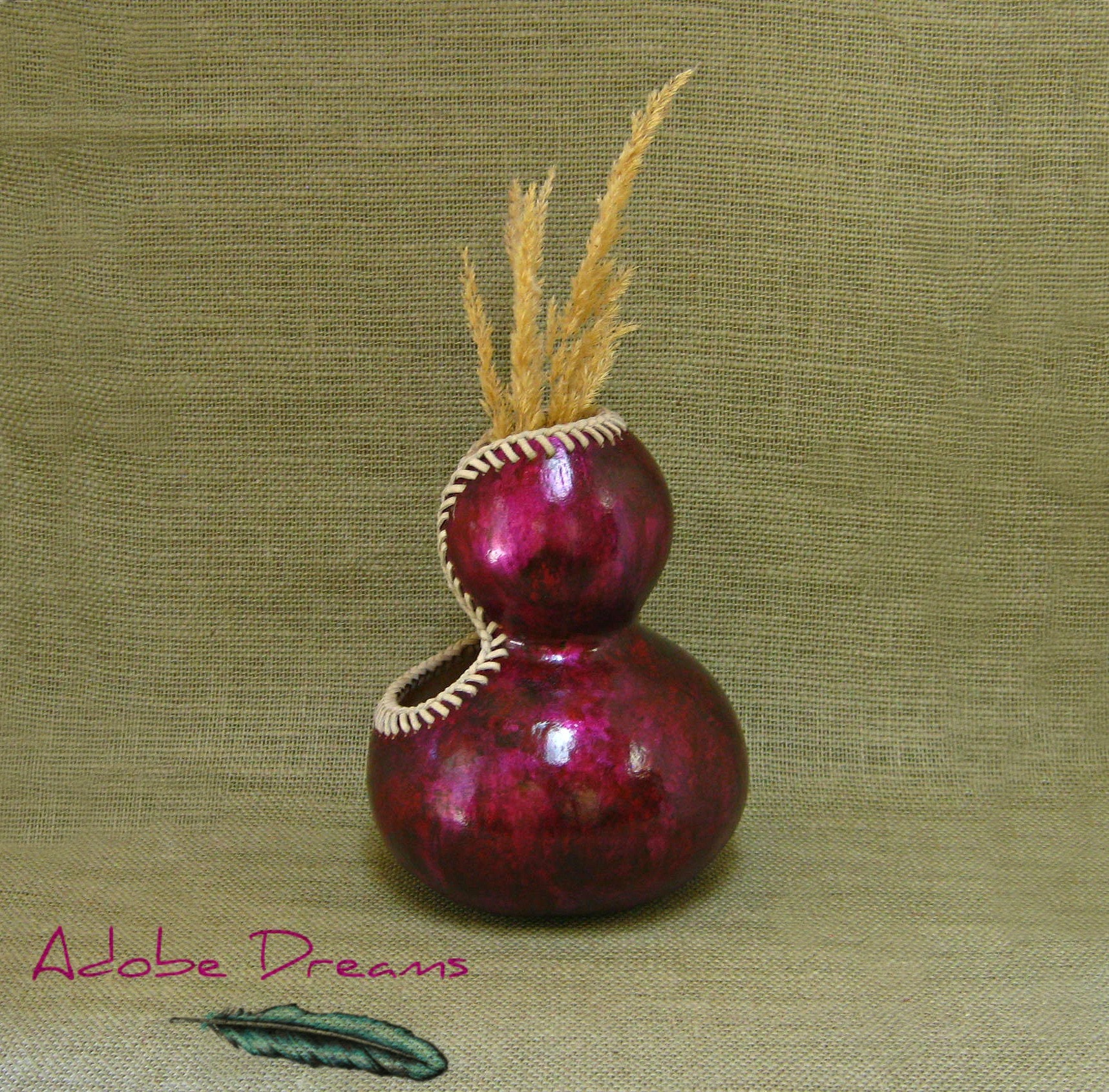 Hand Painted Gourd With Leather Lacing. Hand Carved Gourd. | Etsy