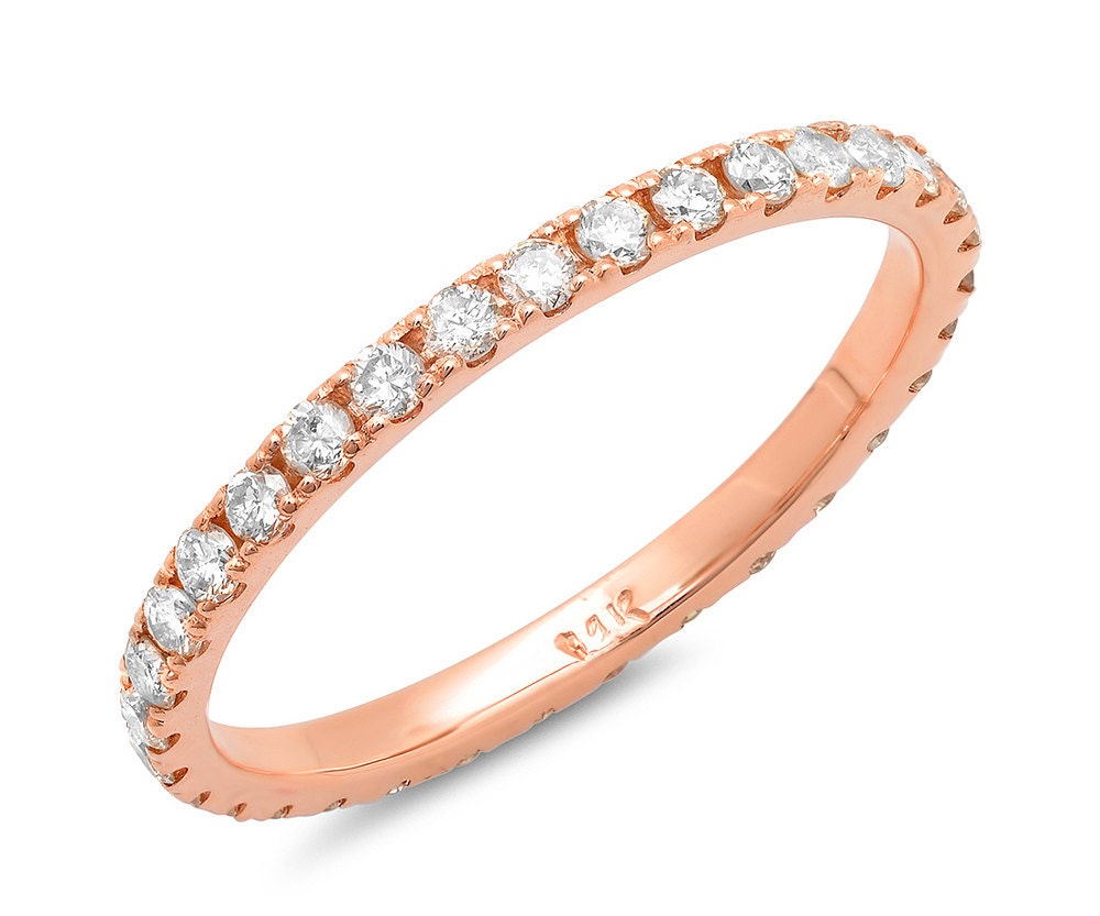 Rose Gold Eternity Band, Diamond Wedding Ring, Anniversary Ring, Rose ...