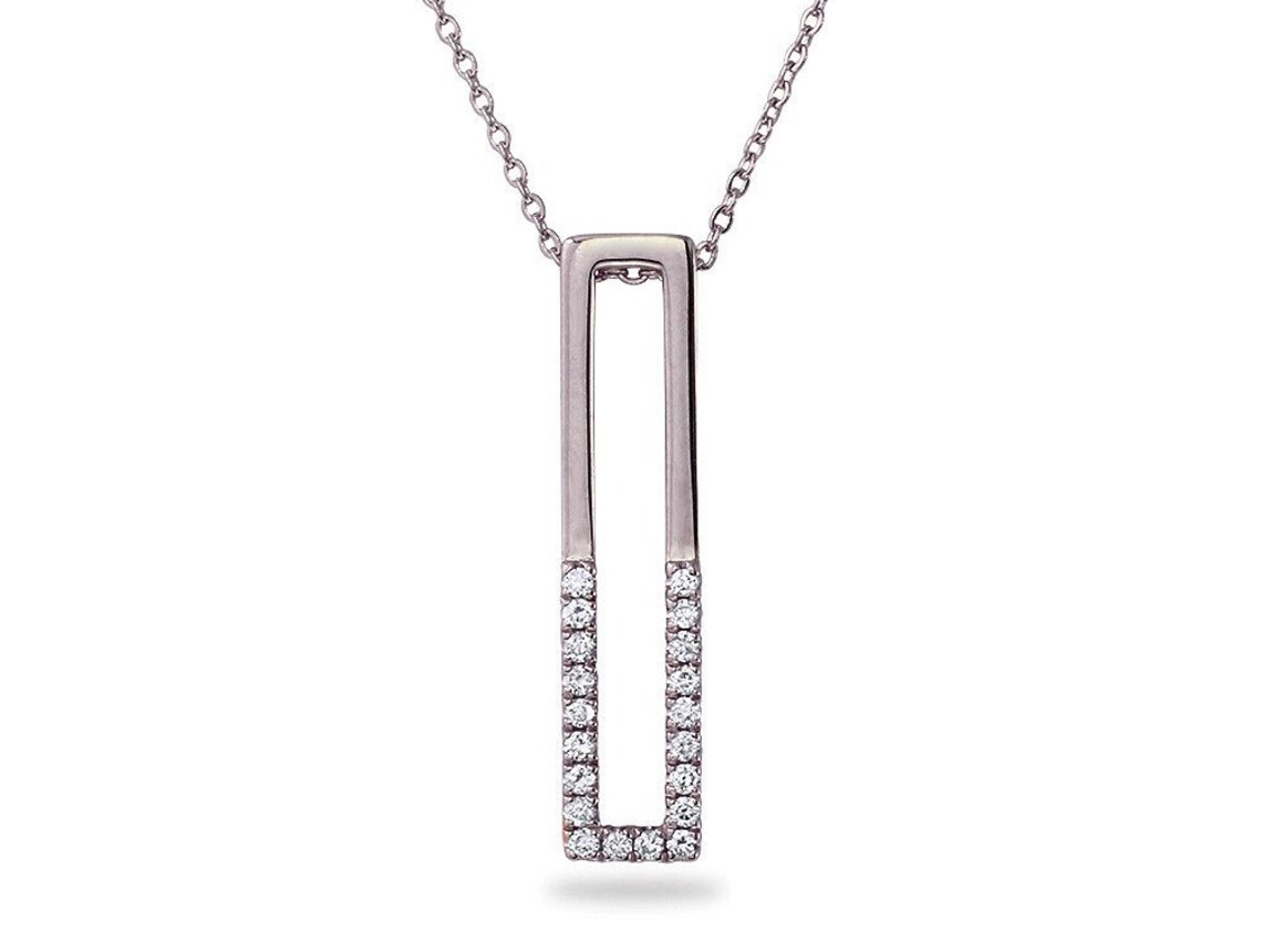 Vertical Bar Pendant, Diamond Bar Pendant, Gold & Diamond Necklace - Etsy