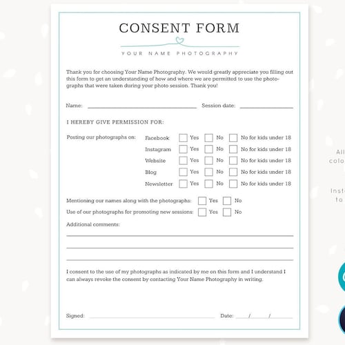 Photography Consent Form Template Photography Permission Form - Etsy Canada