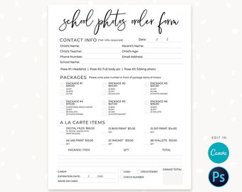 PSD School Photography Sales Order Form Template With Proof - Etsy