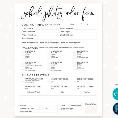 School Photography Order Form School Photographer Form - Etsy
