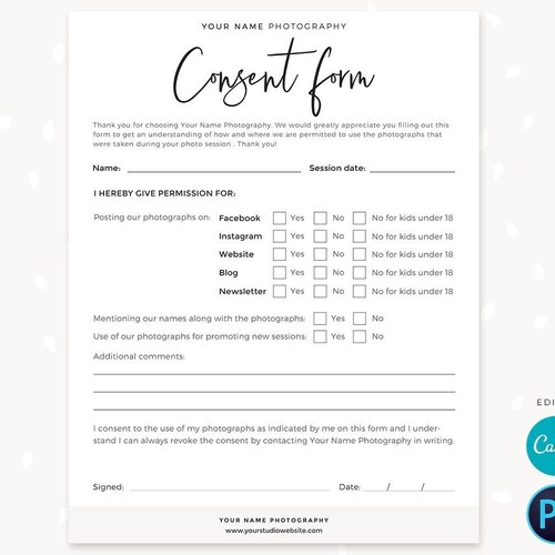 Photography Consent Form Template Photography Permission Form - Etsy