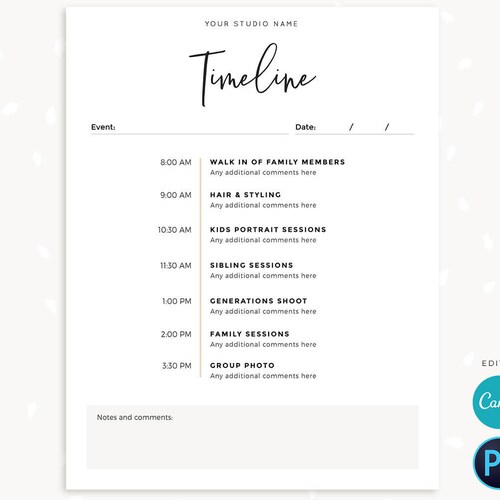 Wedding Photography Timeline Template Canva Photoshop - Etsy