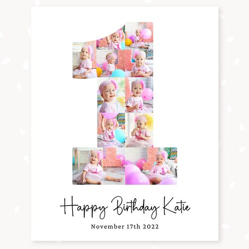 First Birthday Collage Template 1st Party Photo Sign Poster - Etsy