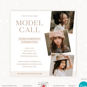 Editable Model Call Canva Template for Photography, Customizable Model ...