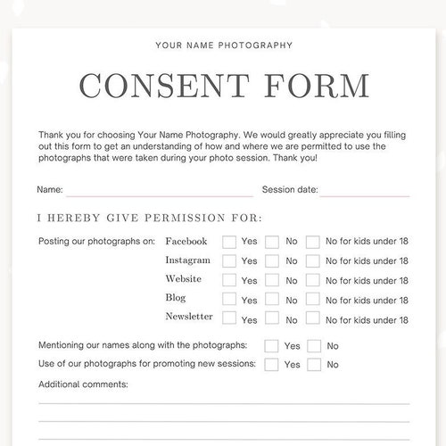 Photography Consent Form Template Photography Permission Form - Etsy ...
