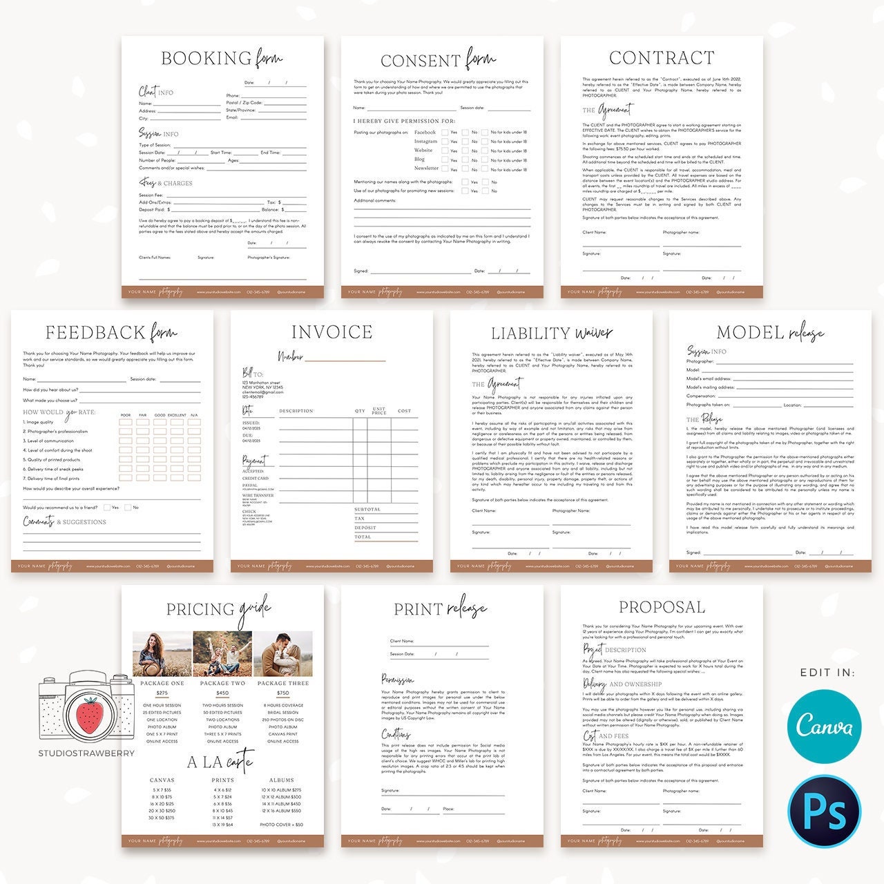 Photography Business Forms Bundle Photography Forms Template - Etsy