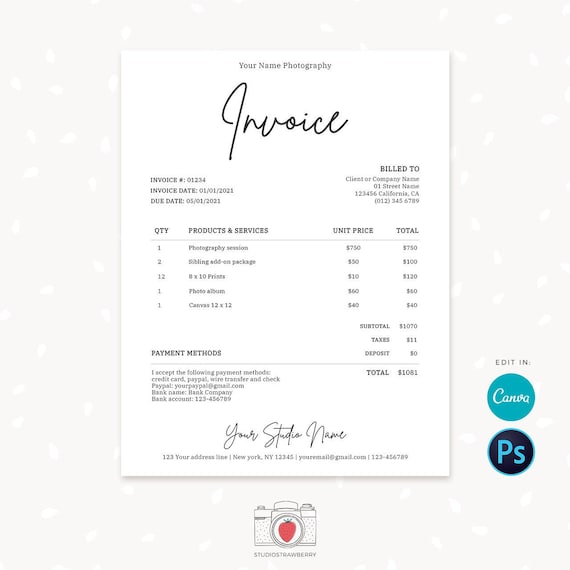 Invoice Template Printable Invoice Photography Invoice | Etsy