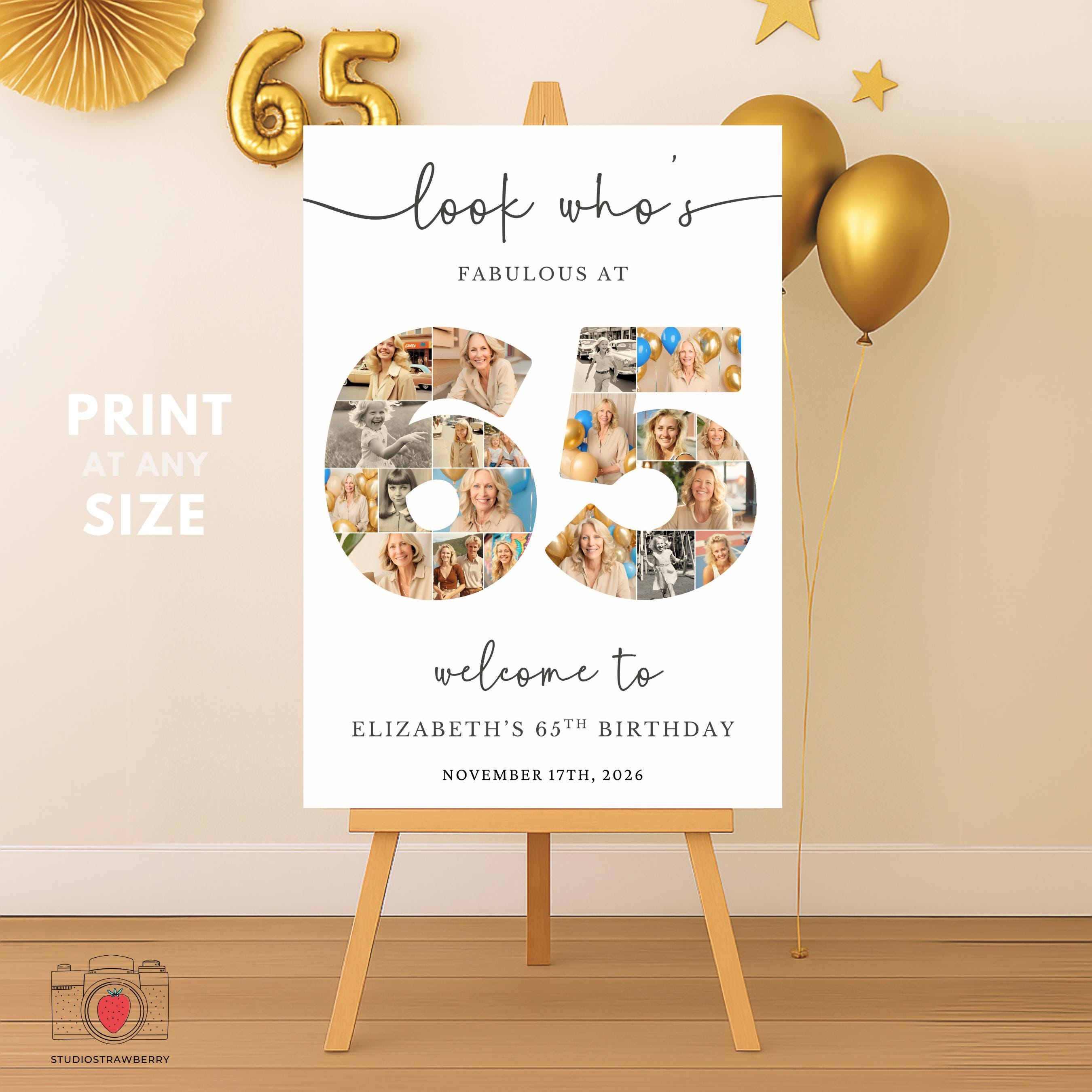 65th Birthday Welcome Sign With Photo Collage, Editable Canva Template ...
