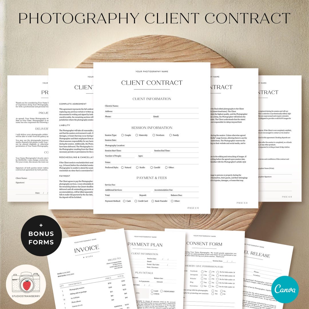 Minimalist Photography Contract Template | Editable Client Agreement ...