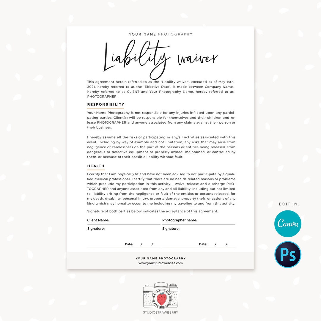 Photography Liability Waiver, Canva, Release Form Template, Illness ...