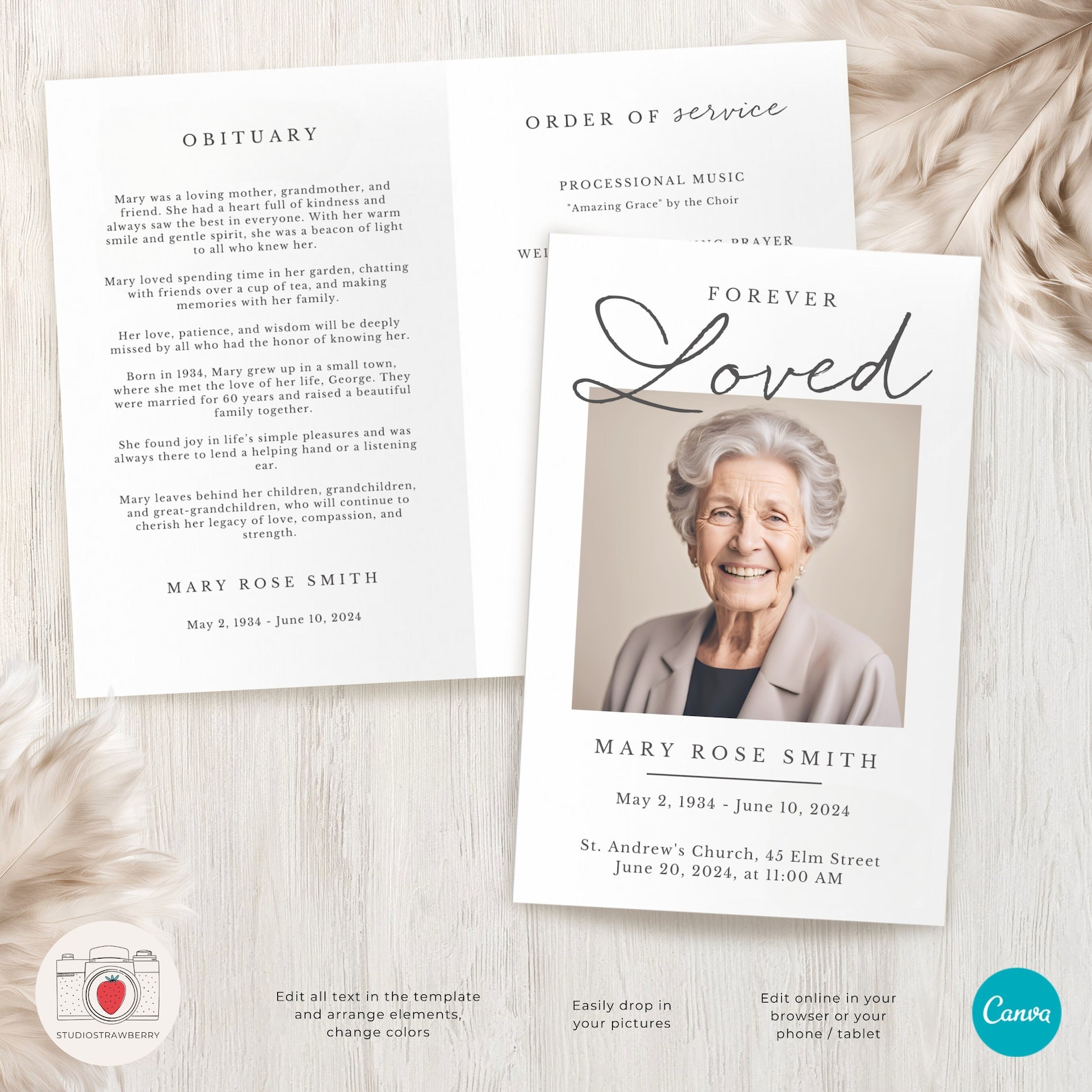 Editable Funeral Program Template With Photo Collage | Customizable ...