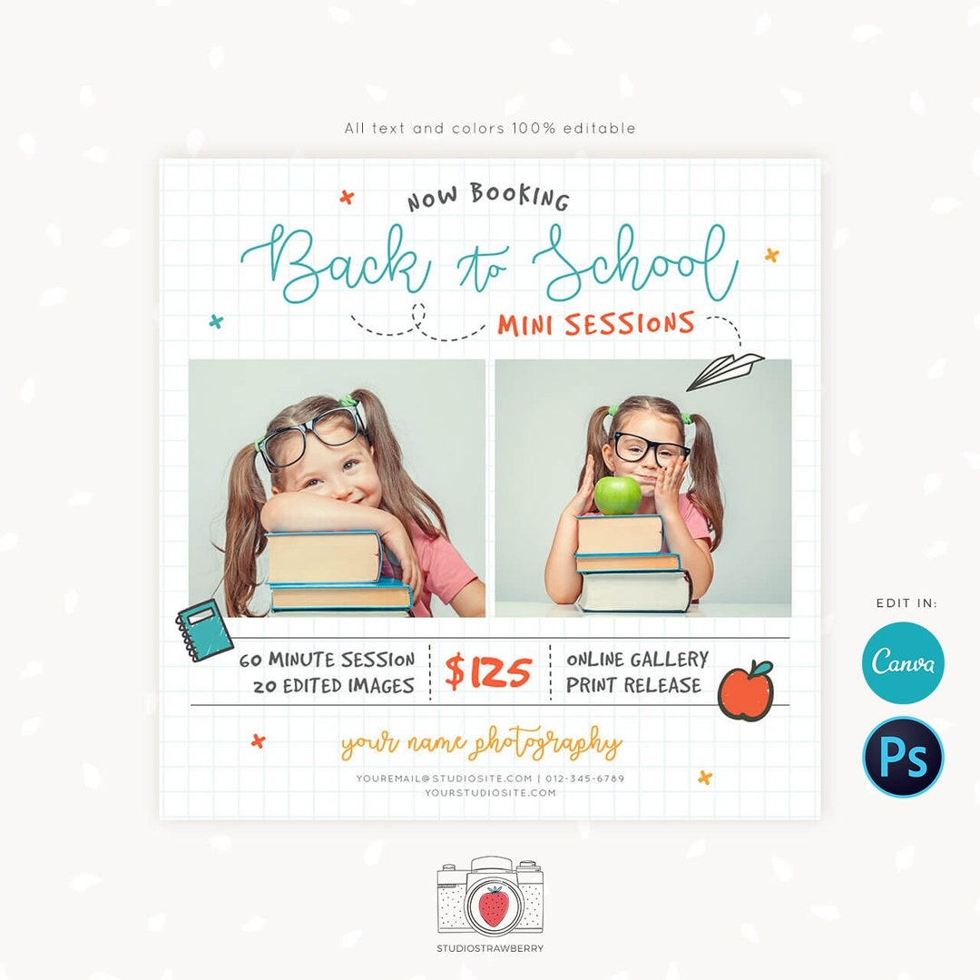 Back to School Mini Session Template, School Photography Template, Kids ...