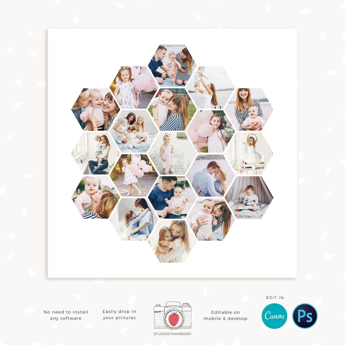Honeycomb Collage Template, Canva, Honeycomb Photo Collage Template ...