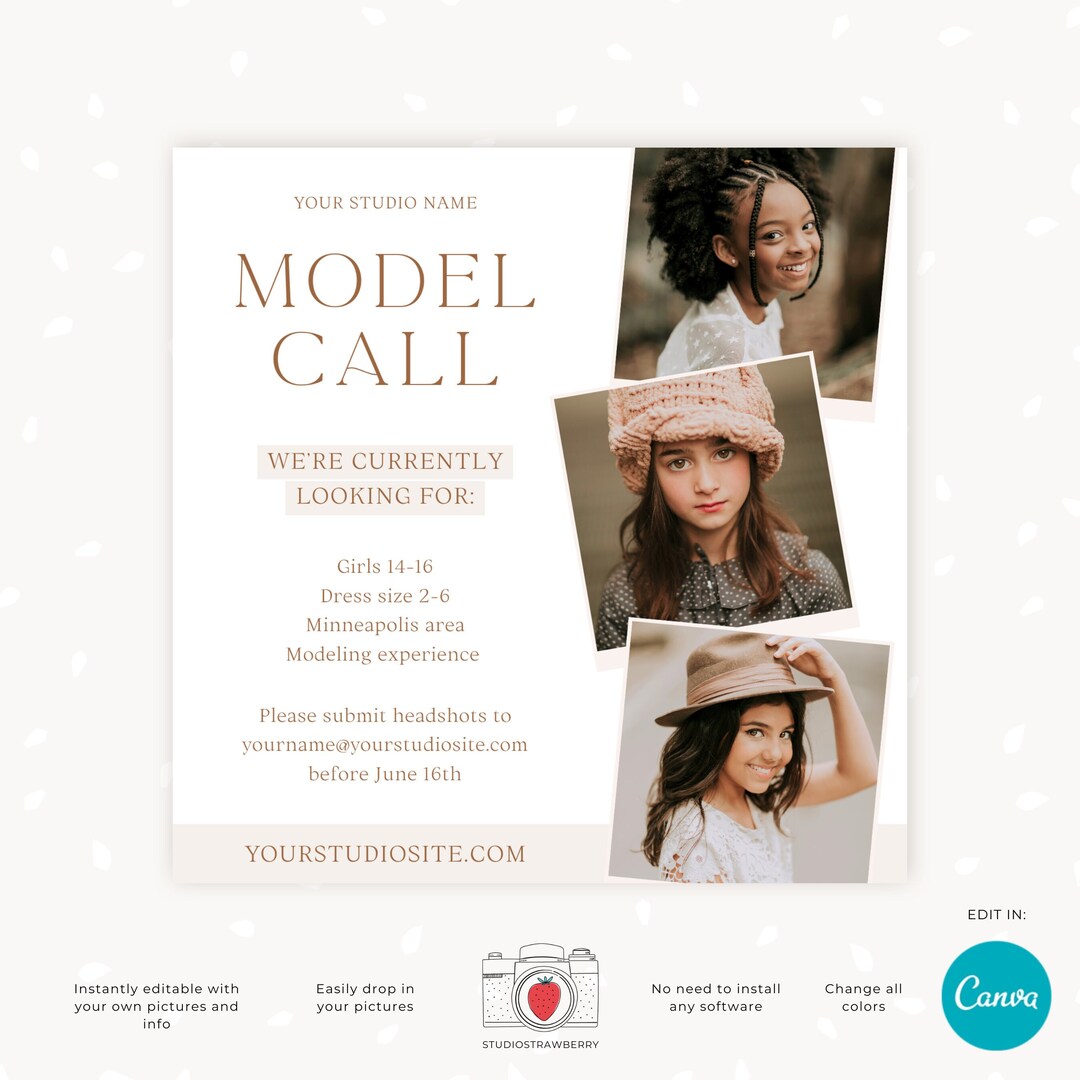 Editable Model Call Canva Template for Photography, Customizable Model ...