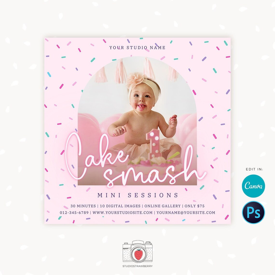 Cake Smash Mini Sessions Template, Canva, Photoshop, Cake Smash Mini ...