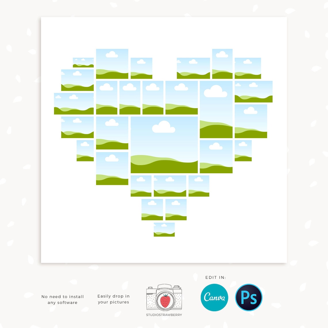 Heart Collage Template, Instantly Editable, Heart Photo Collage ...