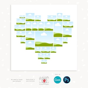 Heart Collage Template, Instantly Editable, Heart Photo Collage ...