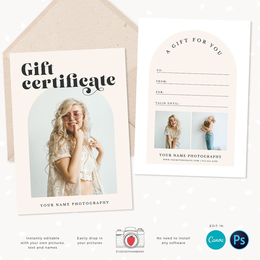 Photography Gift Certificate Template, Canva, Photoshop, Photography ...