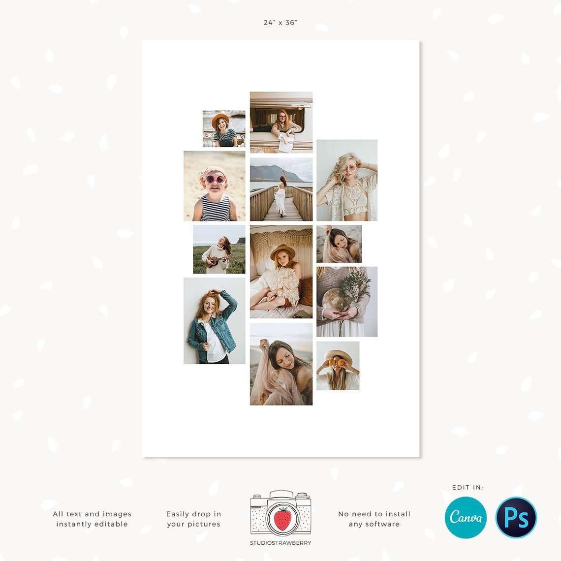 24x36 Photo Collage Poster Collage Template for 12 Photos - Etsy