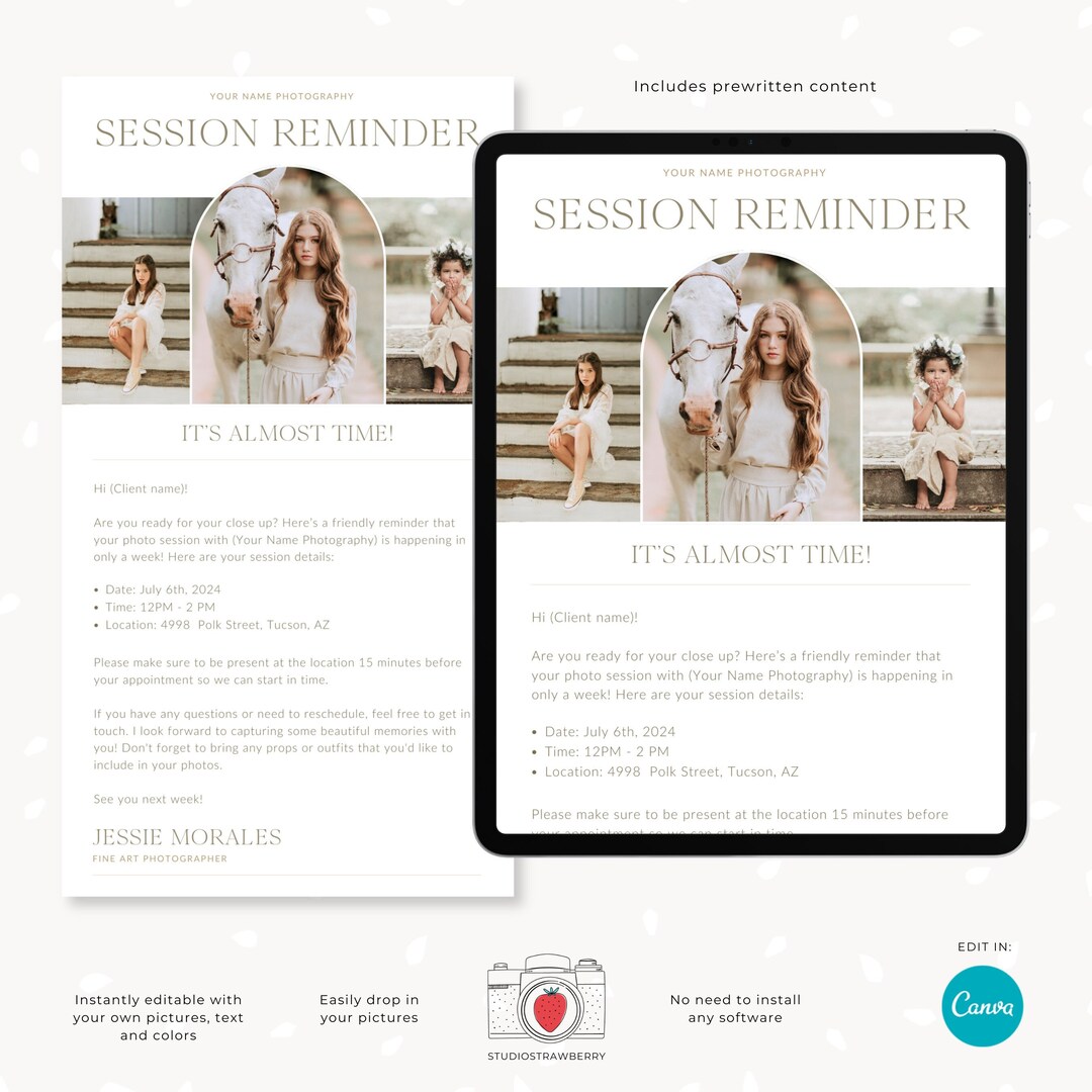 Minimalist Photography Session Reminder Email Template | Customizable ...