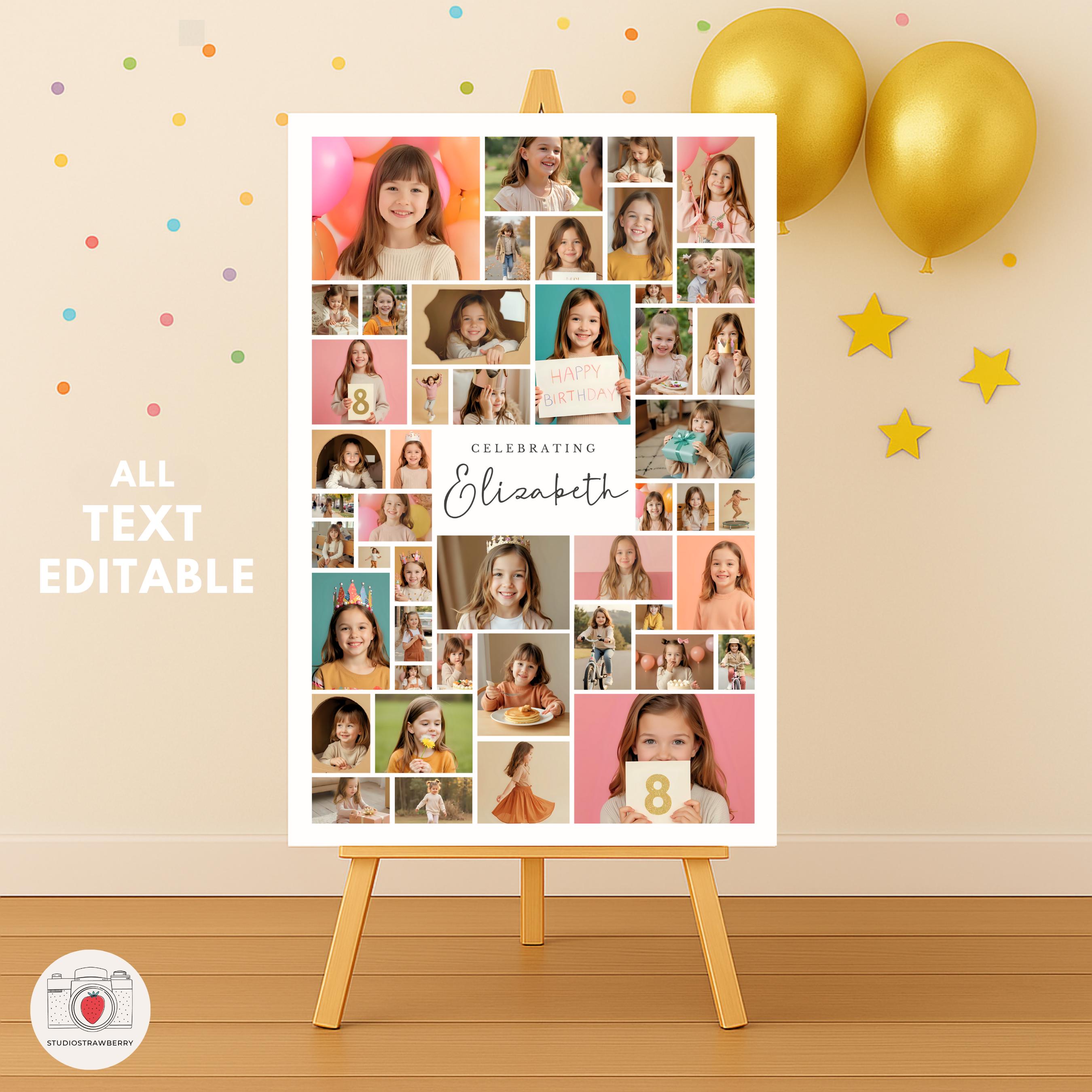 Editable 8th Birthday Photo Collage Sign • Canva Number 8 Welcome Sign ...