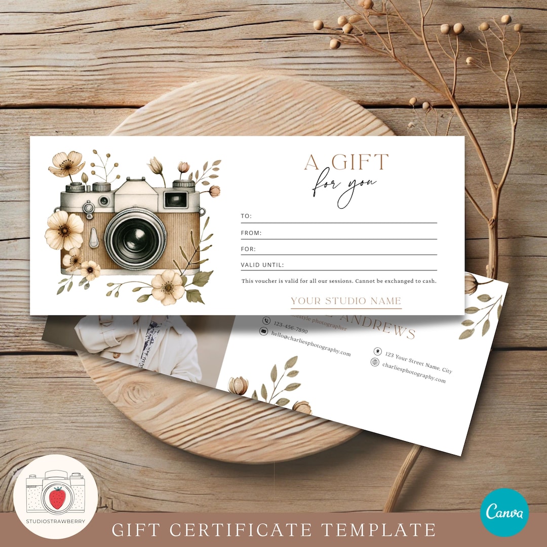 Editable Photography Gift Certificate Template Canva | Printable Floral ...