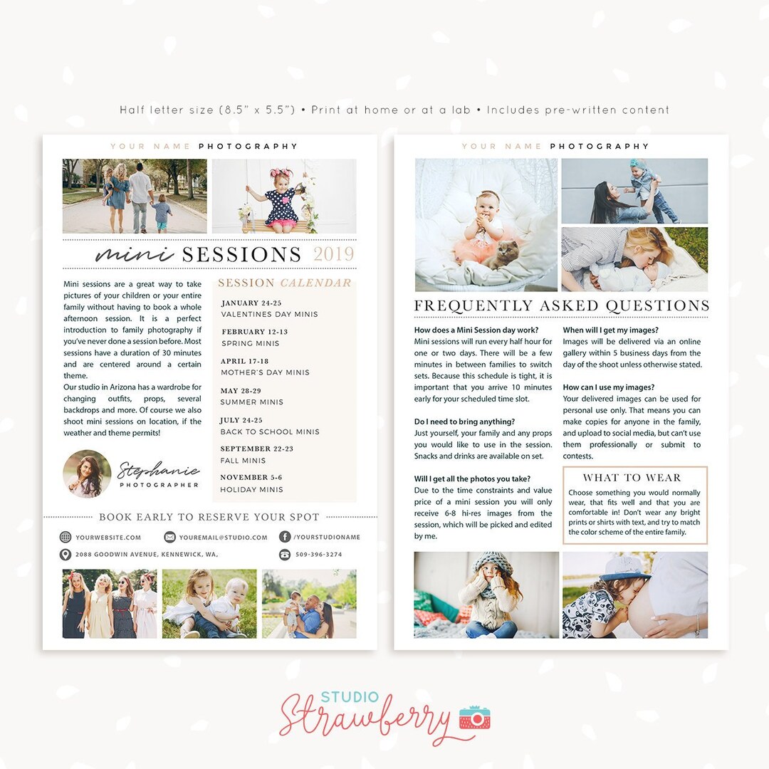 Mini Sessions Guide, Sessions Calendar, FAQ, Photography Brochure ...