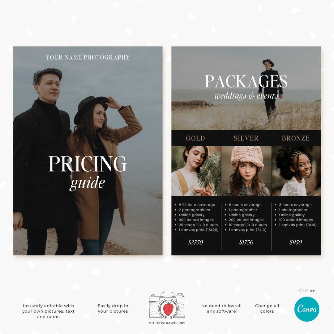 Editable Modern Photography Pricing Guide Template | Customizable Canva ...