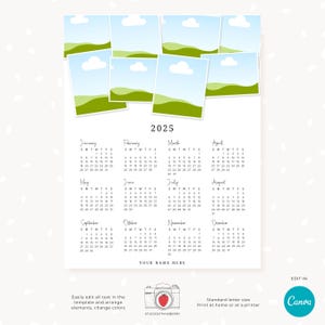 Editable 2025 Calendar Template With Photo Placeholders, Printable One ...