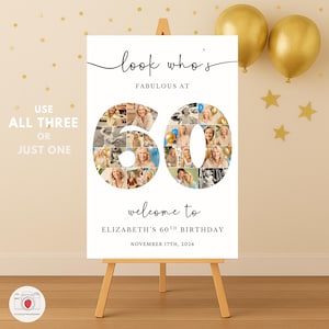 Editable 60th Birthday Welcome Sign With Photos | Canva Photo Collage ...