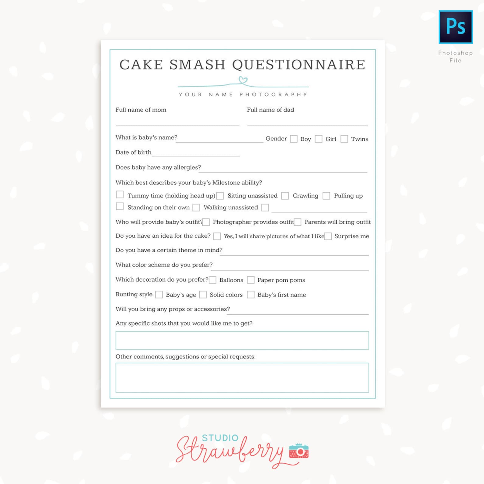 Cake Smash Questionnaire Template Cake smash sessions sign up | Etsy