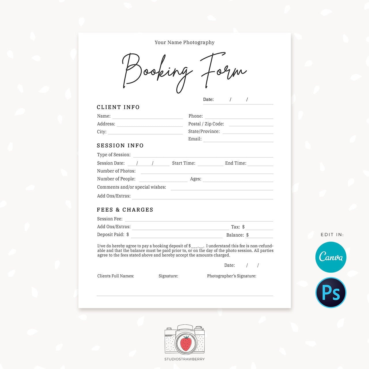 Photography Forms Client Booking Form for Photographer - Etsy