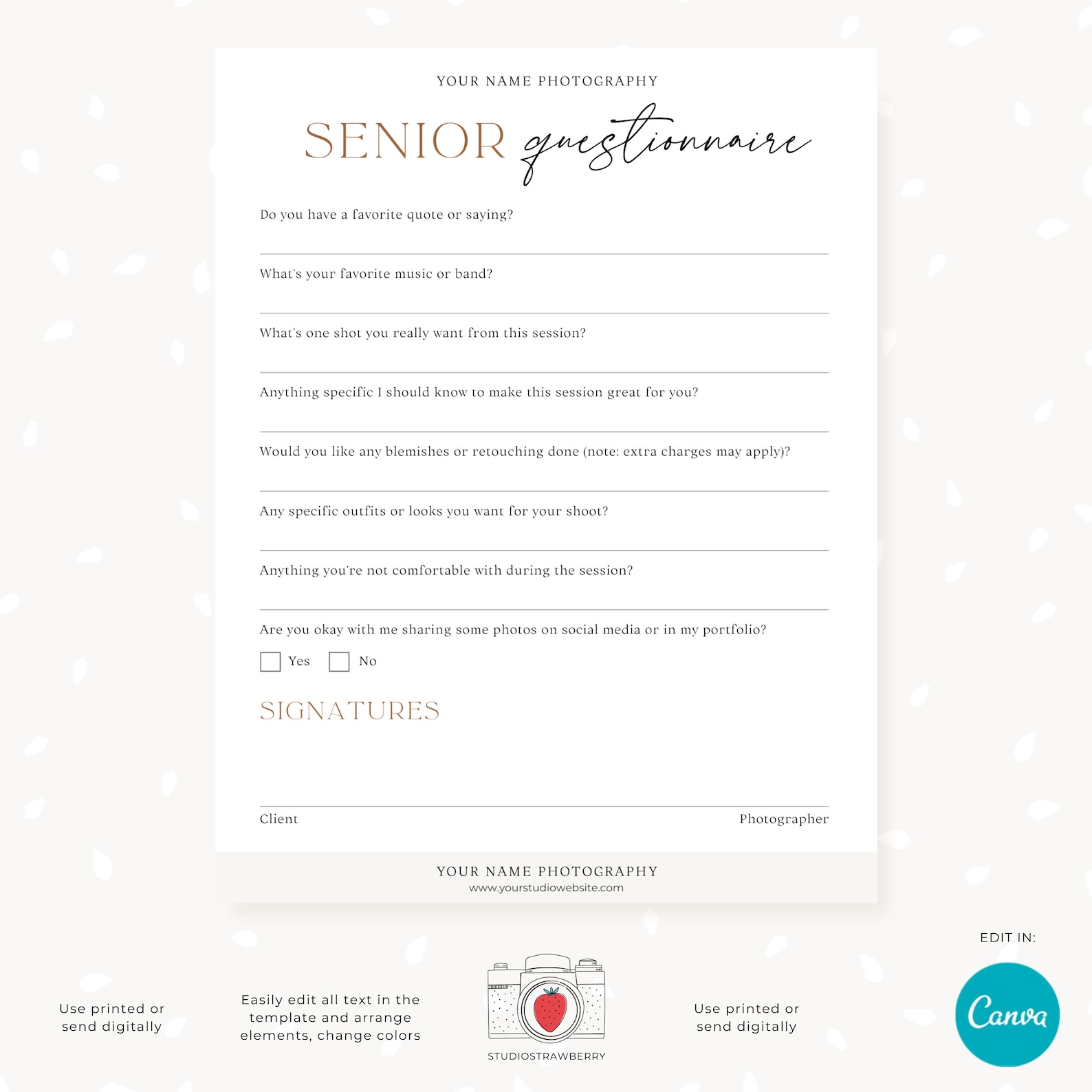 Editable Senior Photography Questionnaire | High School Senior Session ...