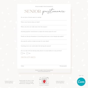 Editable Senior Photography Questionnaire | High School Senior Session ...