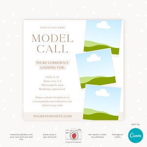 Editable Model Call Canva Template for Photography, Customizable Model ...