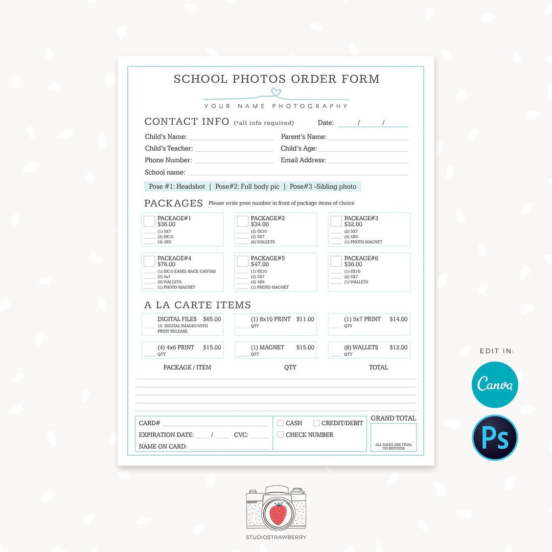 School Photography Order Form, Photography Forms, School Photographer ...
