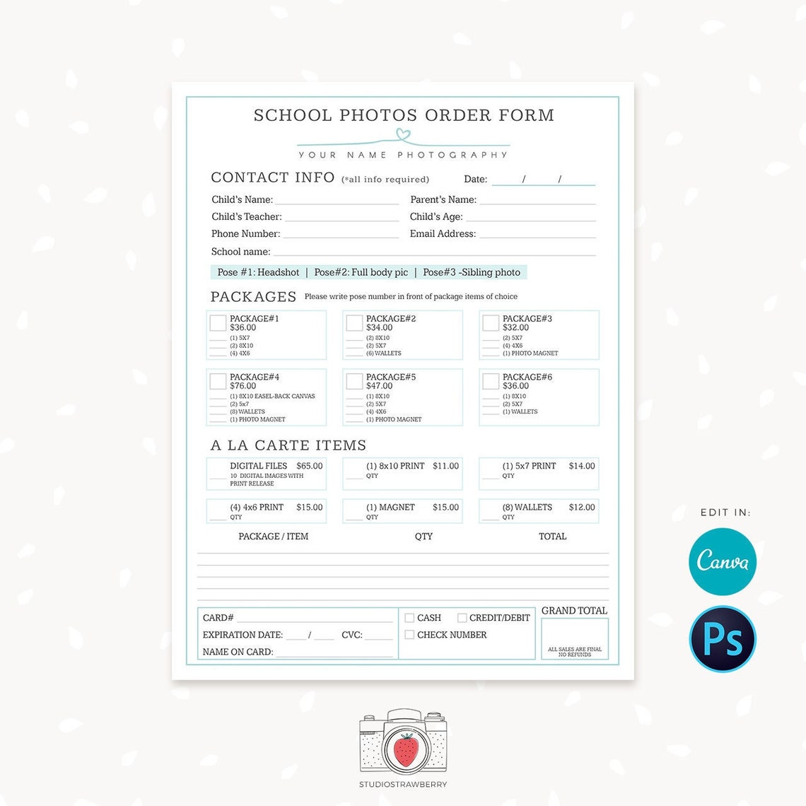 School Photography Order Form, Photography Forms, School Photographer ...