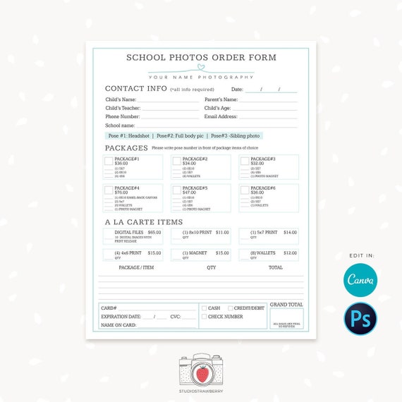 School Photography Order Form Photography Forms School - Etsy