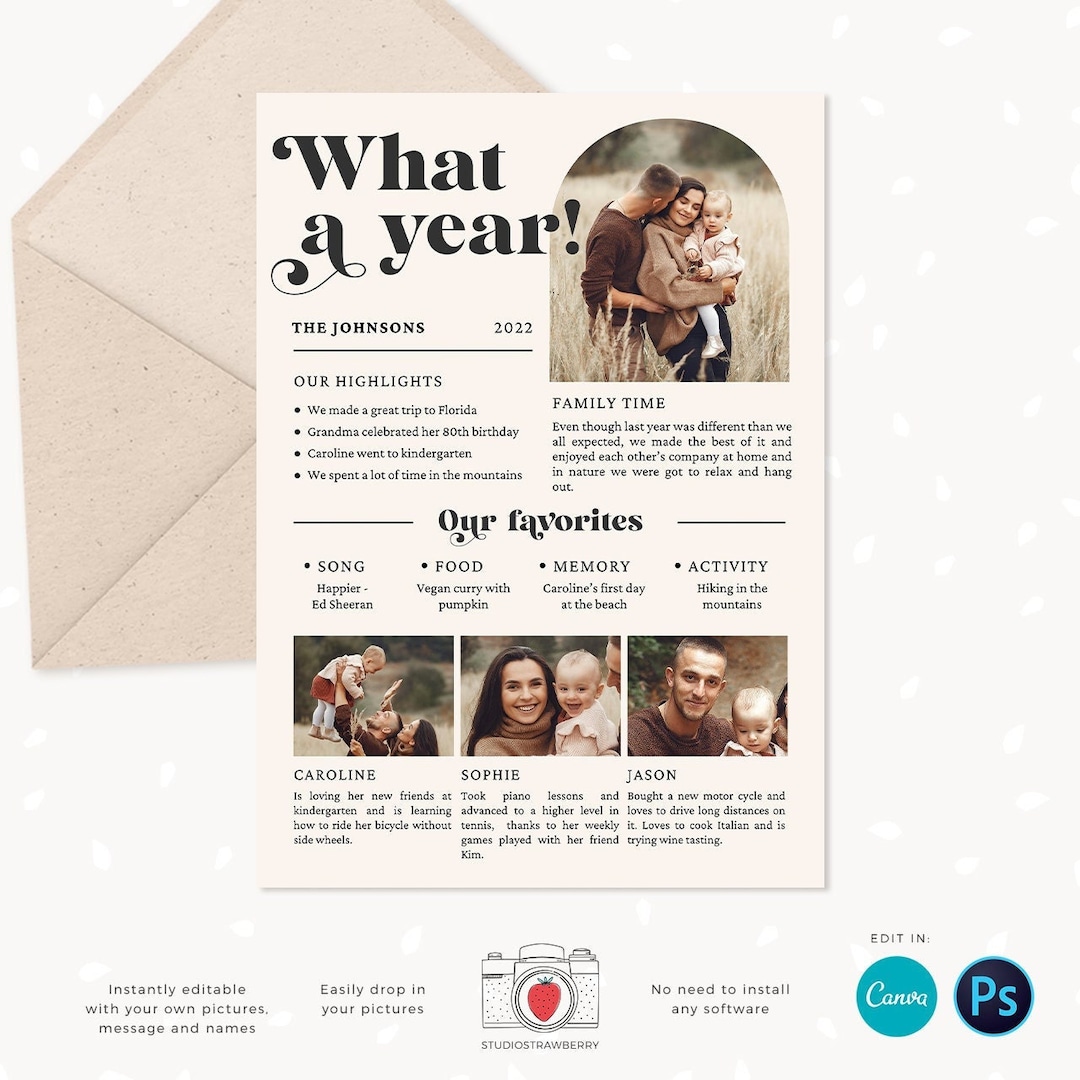 Year in Review Christmas Card Template, 2024 Monthly Overview, Canva ...