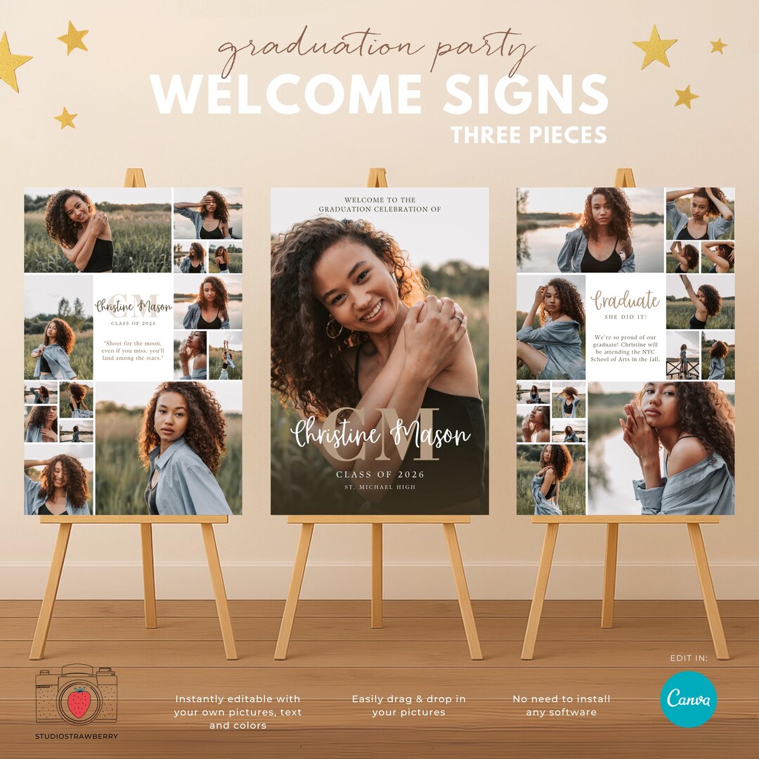 Senior Graduation Welcome Sign Set With Monogram | Personalized Photo ...