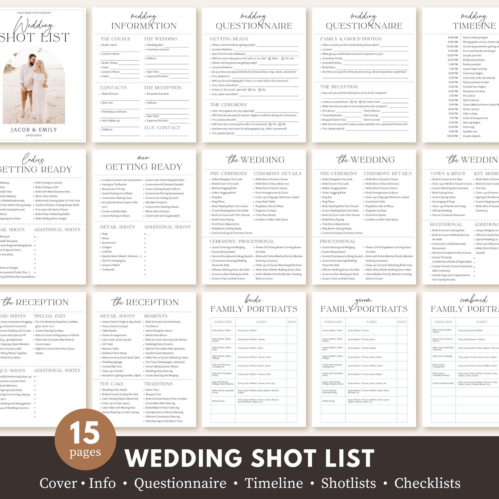 Wedding Photography Shot List Template Canva, Editable Wedding Day ...