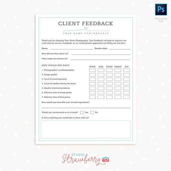 Client Feedback Form For Photographers Customer survey | Etsy